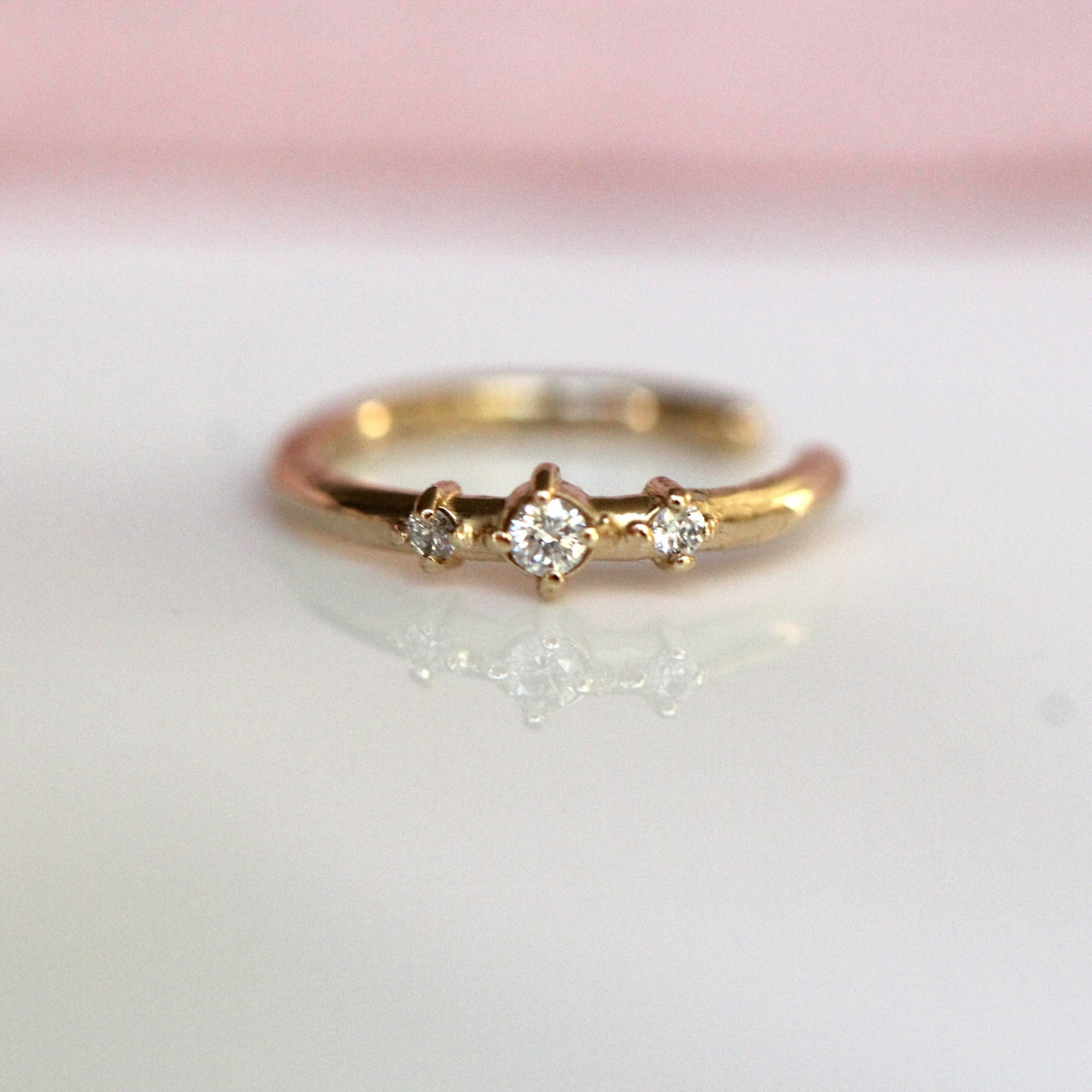 14K Gold Diamond Ear Cuff, Three Diamond, Non-piercing, Ear Wrap, Gold ...