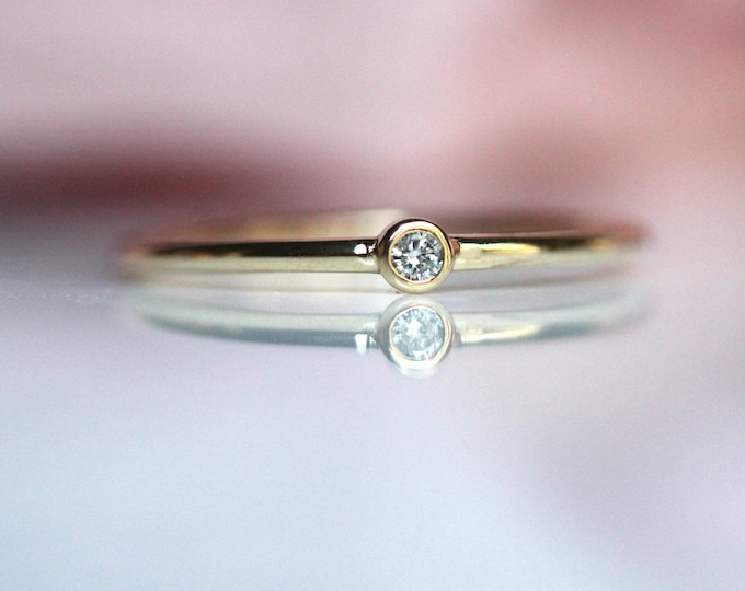 14K Gold Tiny Diamond Ring, Diamond Ring, Dainty Ring, 10K Small ...