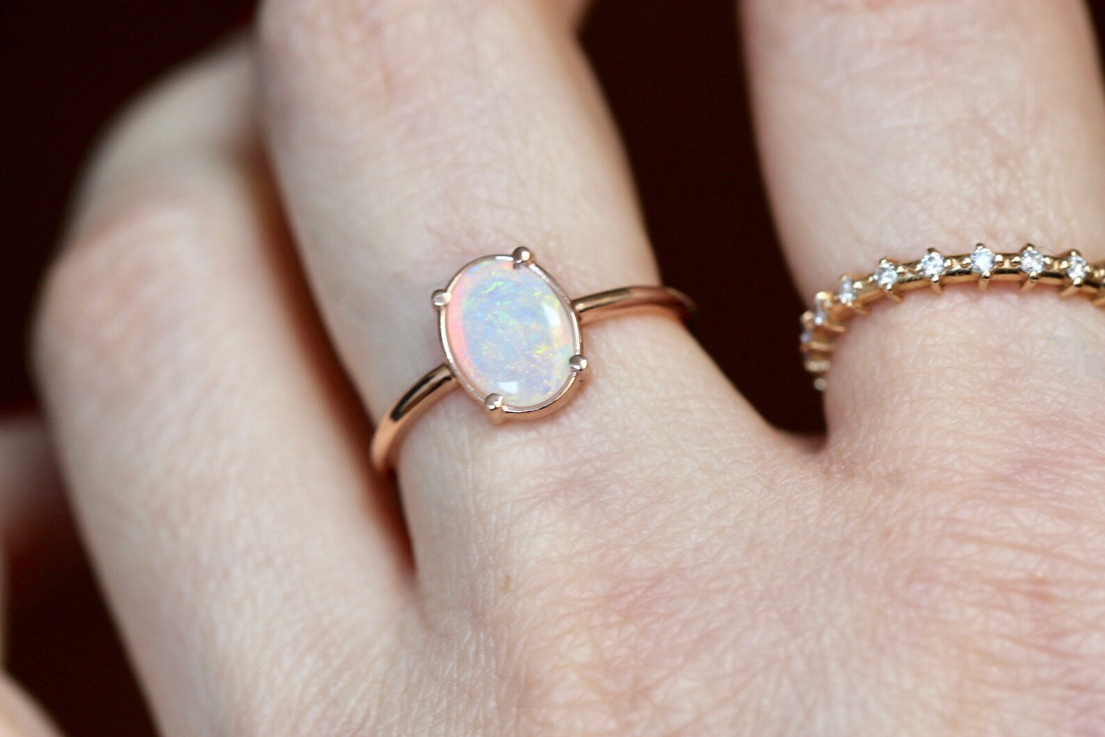 14K Gold Australian Opal Statement Ring, Oval Stone Ring, Opal Gemstone ...
