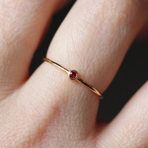 14K Gold Tiny Ruby Ring, Red Stone Ring, 10K Stacking Ring, July Birthstone, Bezel Setting ...