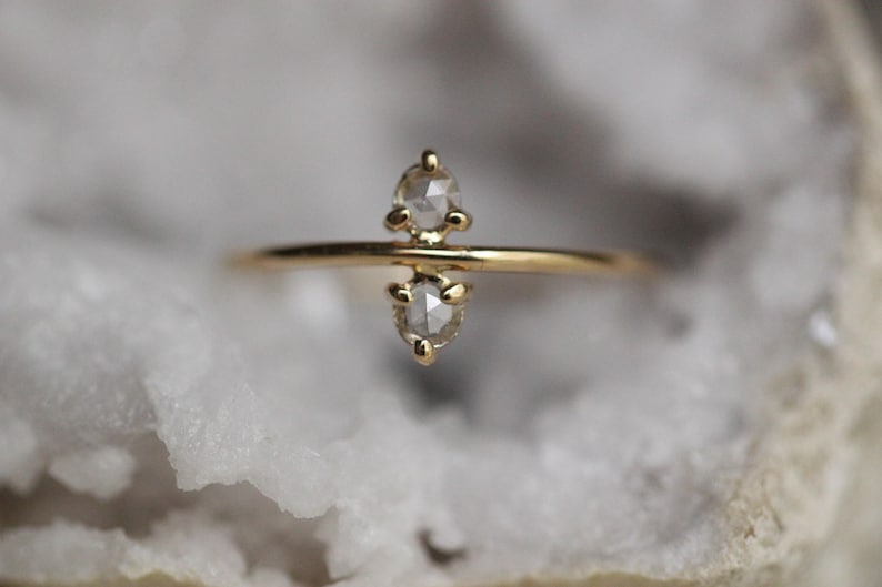 14K Gold Double Rose Cut Diamond Ring Dainty Diamond Ring - Etsy