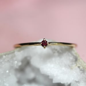14K Gold Tiny Ruby Ring, Red Stone Ring, Stacking Ring, July Birthstone, Prong Setting, Ruby ...