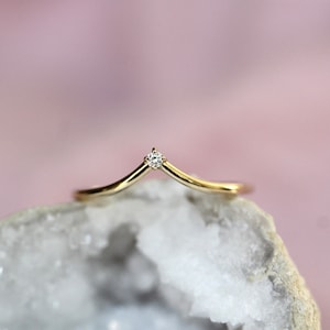 14K Gold "swoop" Ring, Diamond Ring, Diamond Chevron Ring, V Ring ...