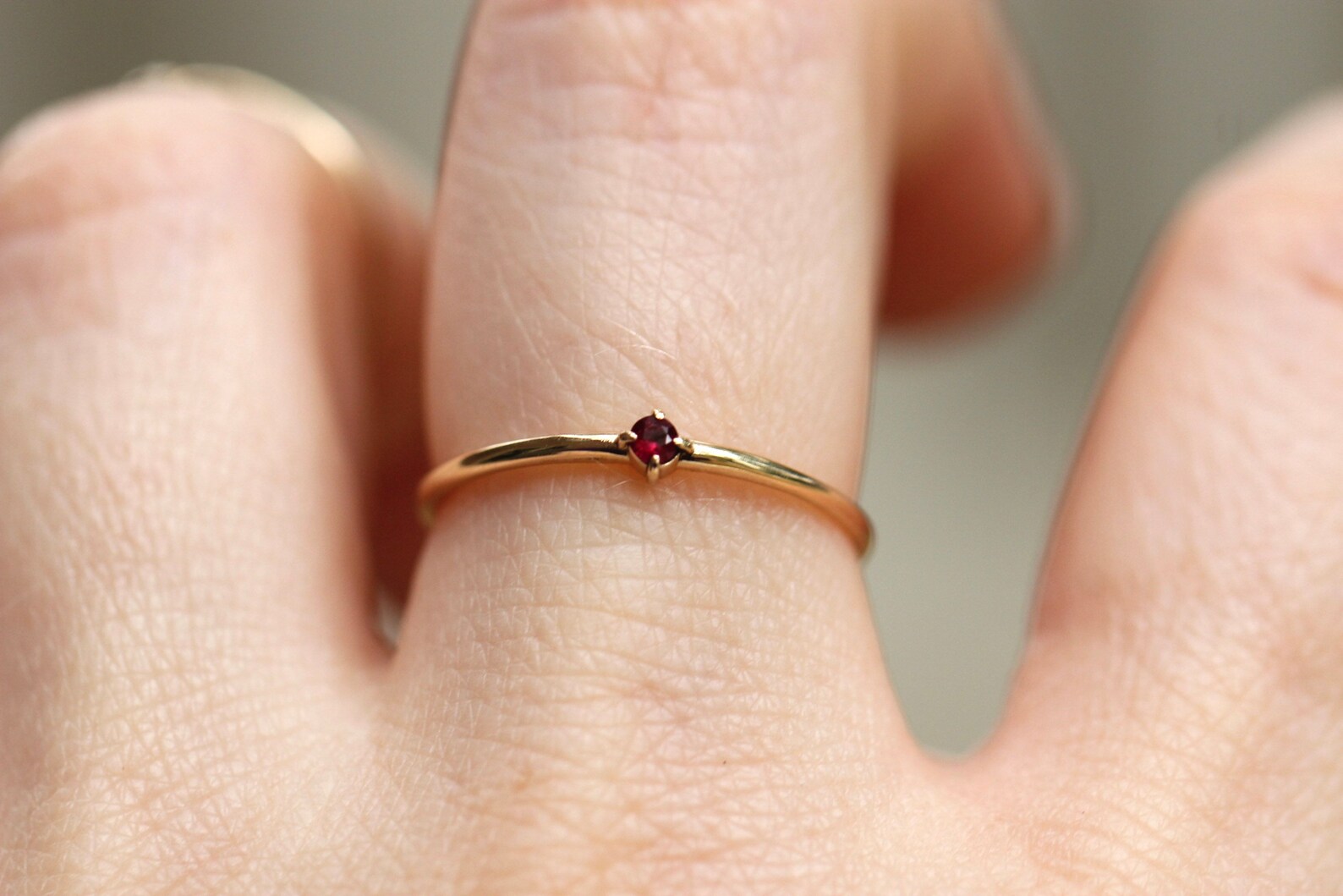 14K Gold Tiny Ruby Ring Red Stone Ring Burgundy Stone Ring - Etsy