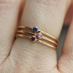 14K Gold Birthstone Ring, Solid Gold Ring, January, February, March ...