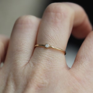 14K Gold Tiny Diamond Ring, Diamond Ring, Dainty Ring, 10K Small Diamond Ring, Stacking Ring ...