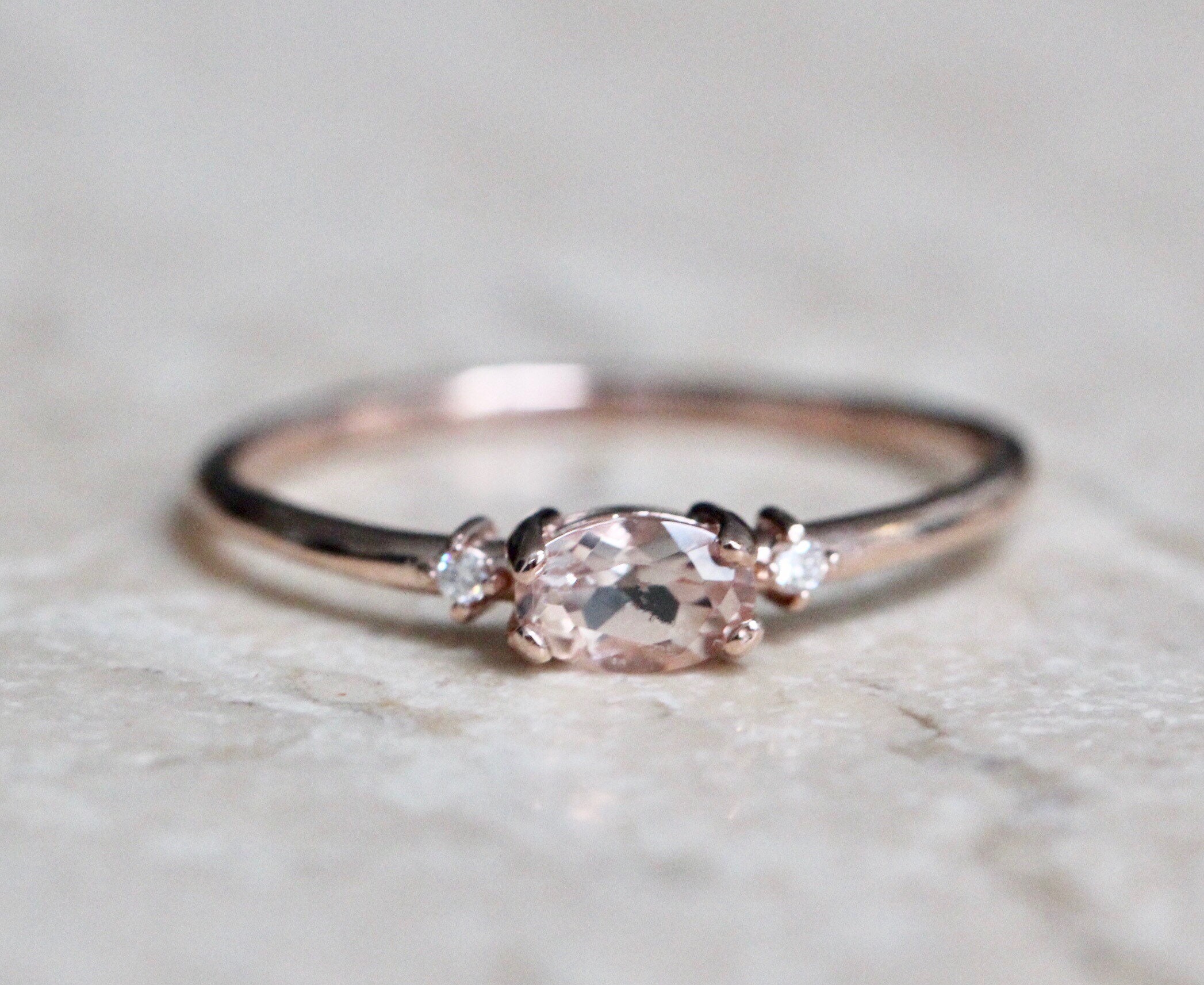 14K Gold Morganite & Diamond Pink Champagne Ring