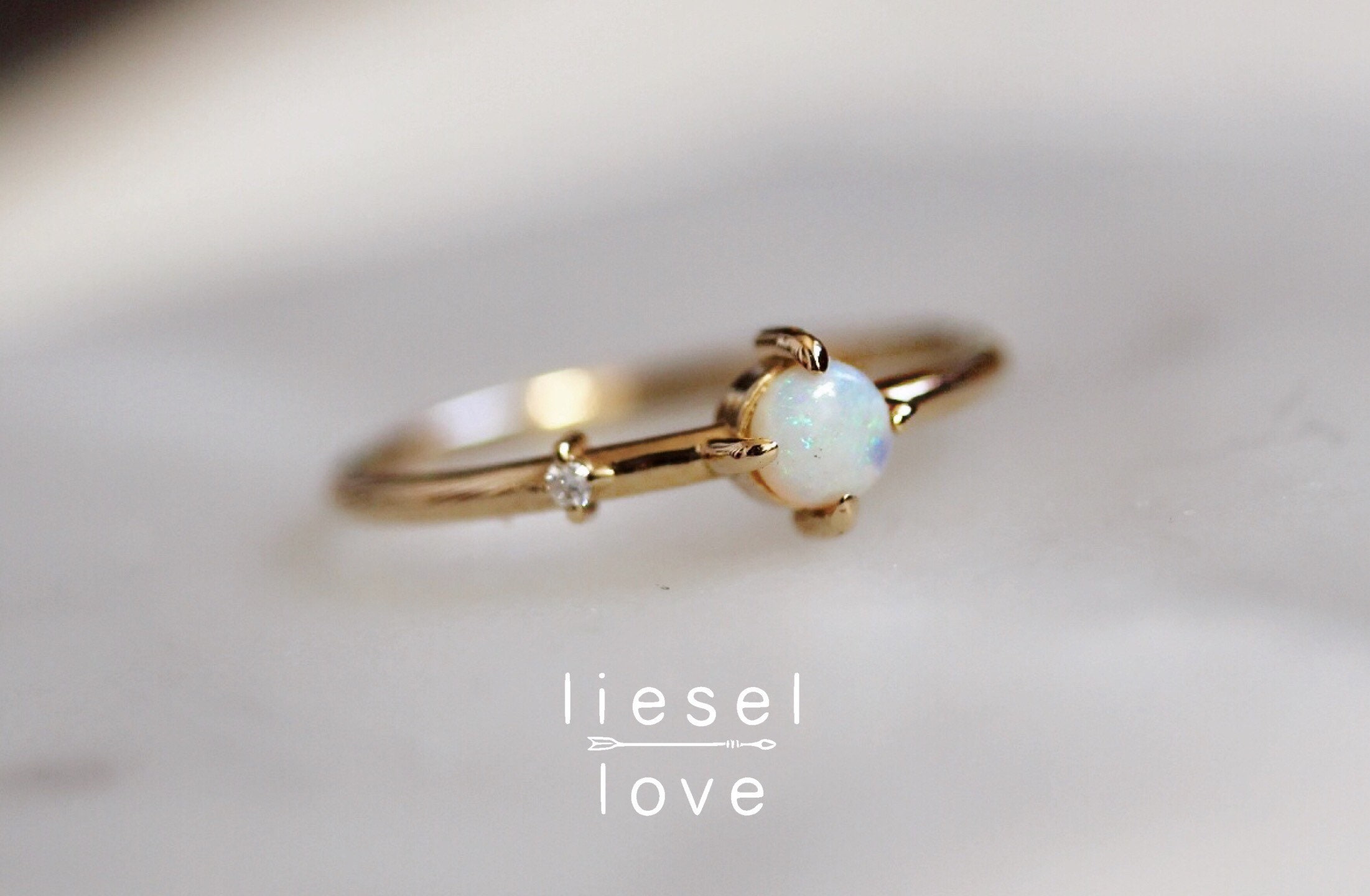 14K Gold Opal Diamond Sidekick Ring