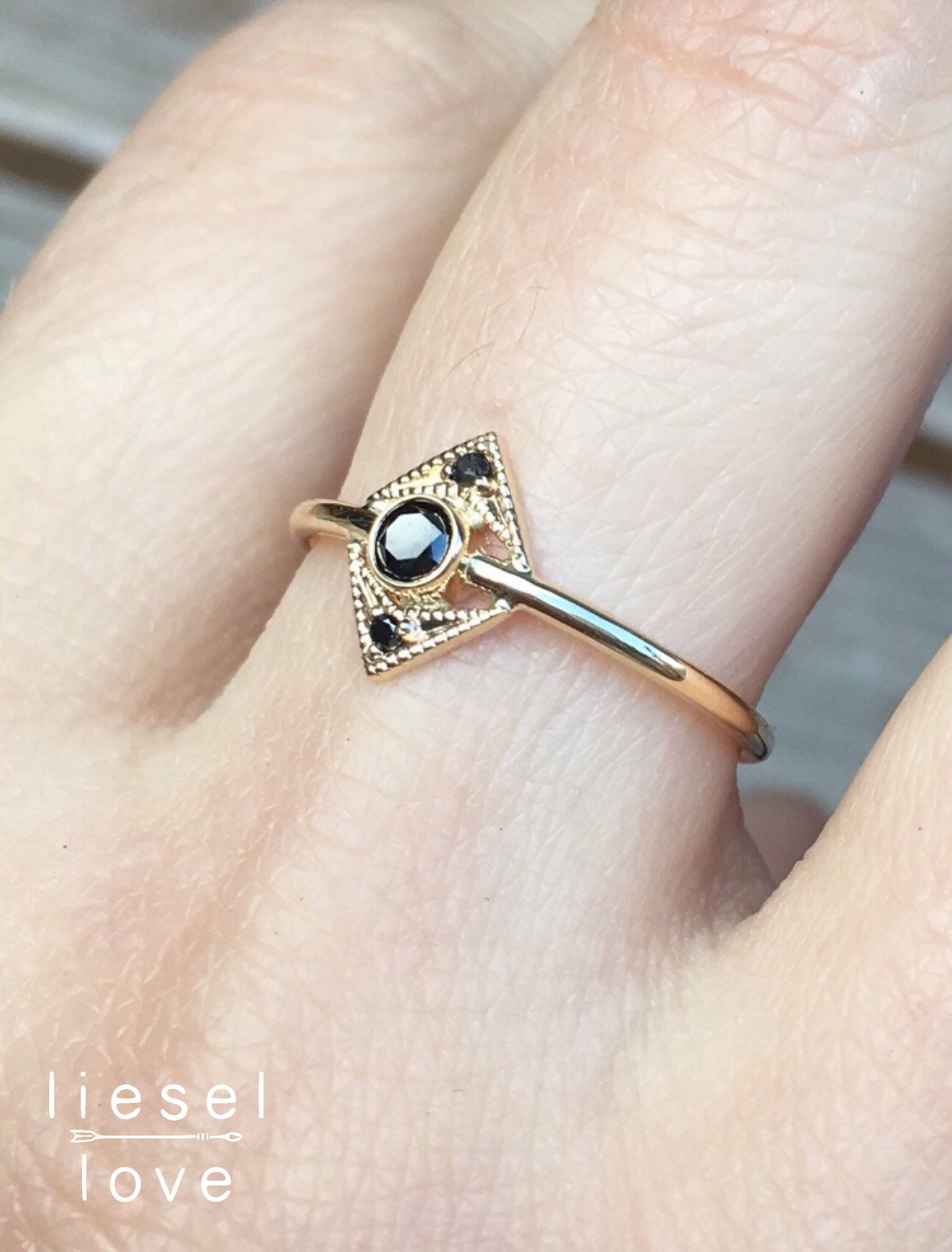 14K Gold Black Diamond Zelda Ring