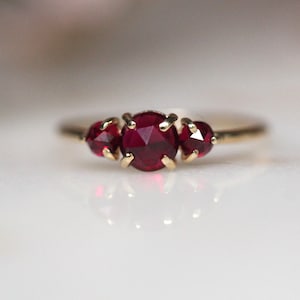 14K Gold Triple Ruby Ring Ring, Three Stone Ring, Ruby Jewelry, 10K ...