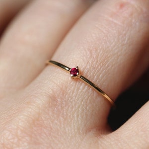 14K Gold Tiny Ruby Ring, Red Stone Ring, Stacking Ring, July Birthstone, Prong Setting, Ruby ...