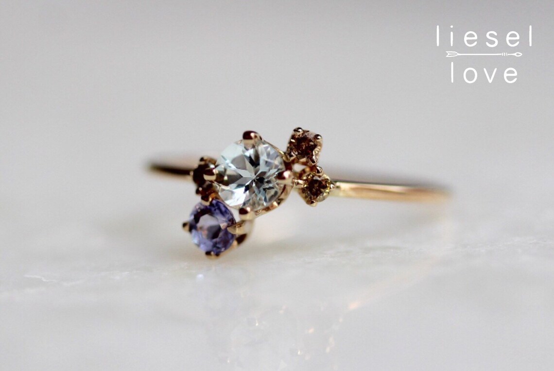 14K Gold Gemstone Cluster Ring garden Ring - Etsy