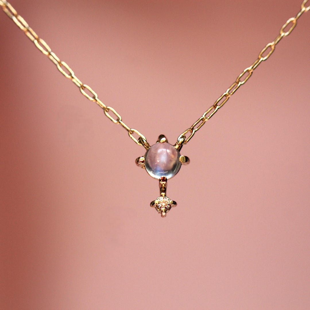 14K Gold Moonstone Diamond Necklace, "love Drop" Necklace, Moonstone ...
