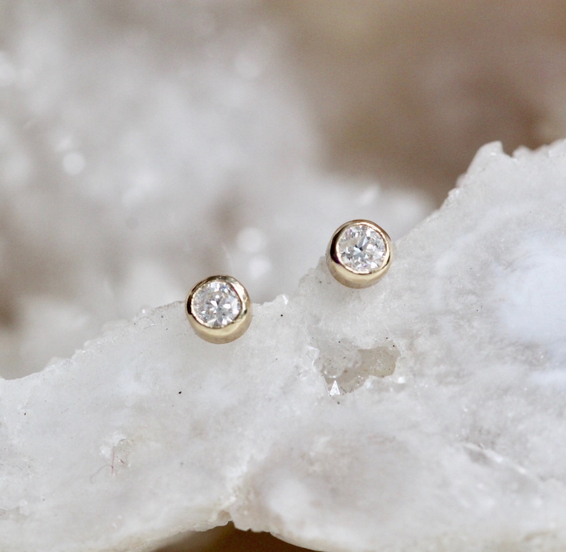 14K Gold Diamond Bezel Studs Second Hold Stud Diamond - Etsy Australia