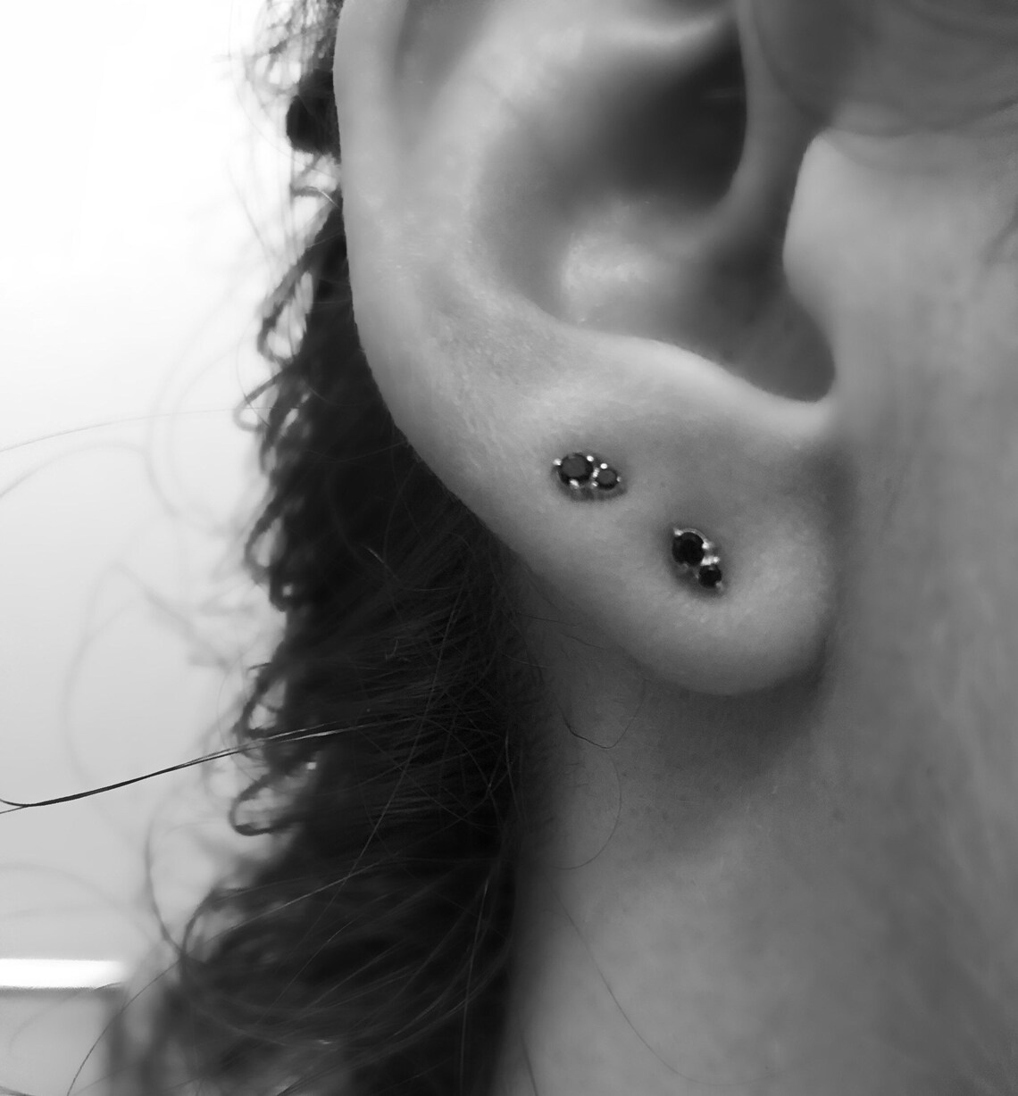 14K Gold Black Diamond Duo Stud Two Stone Stud Post Earring | Etsy