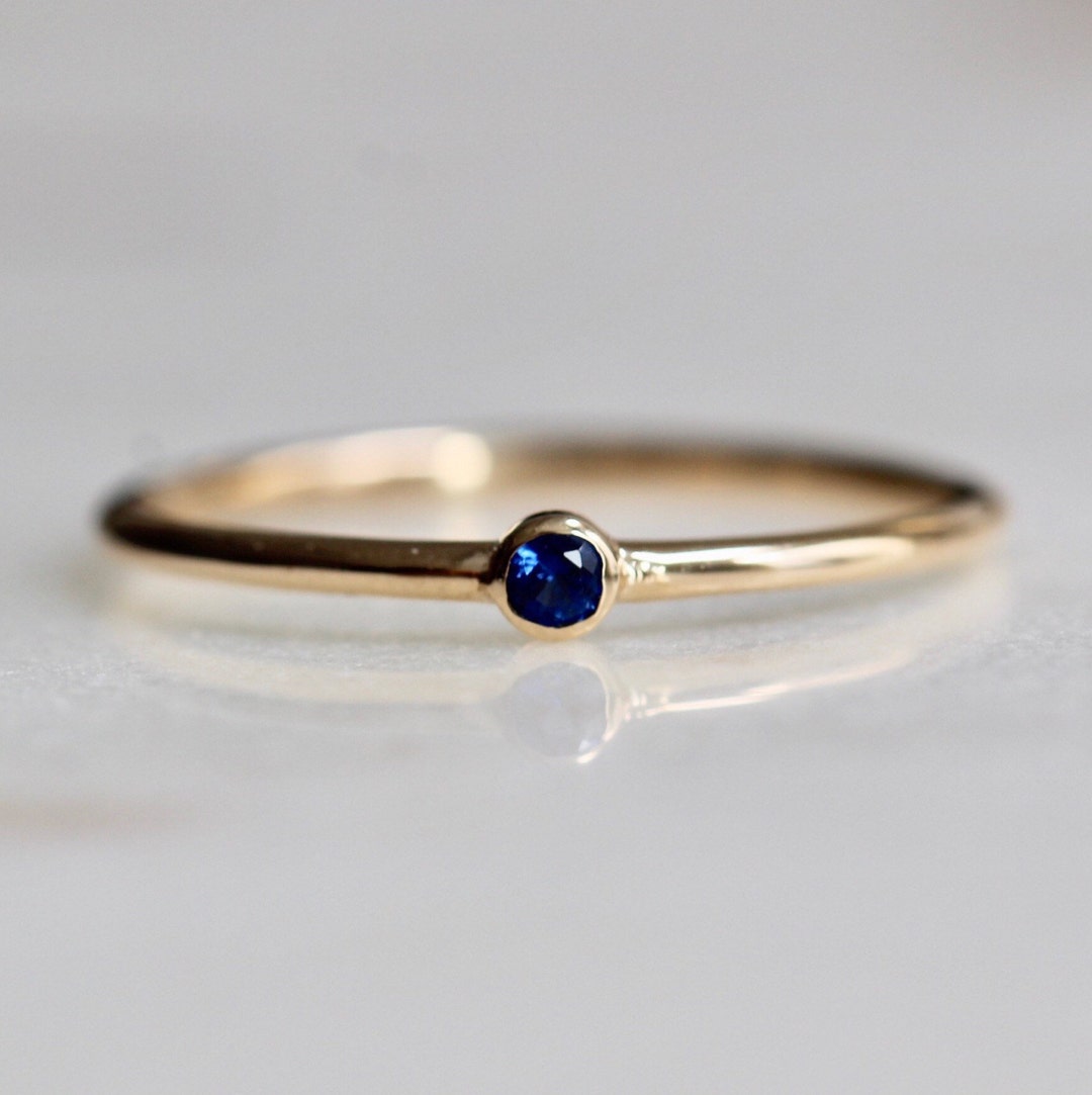 14K Gold Tiny Blue Sapphire Ring, Blue Stone Ring, 10K Dainty Ring ...