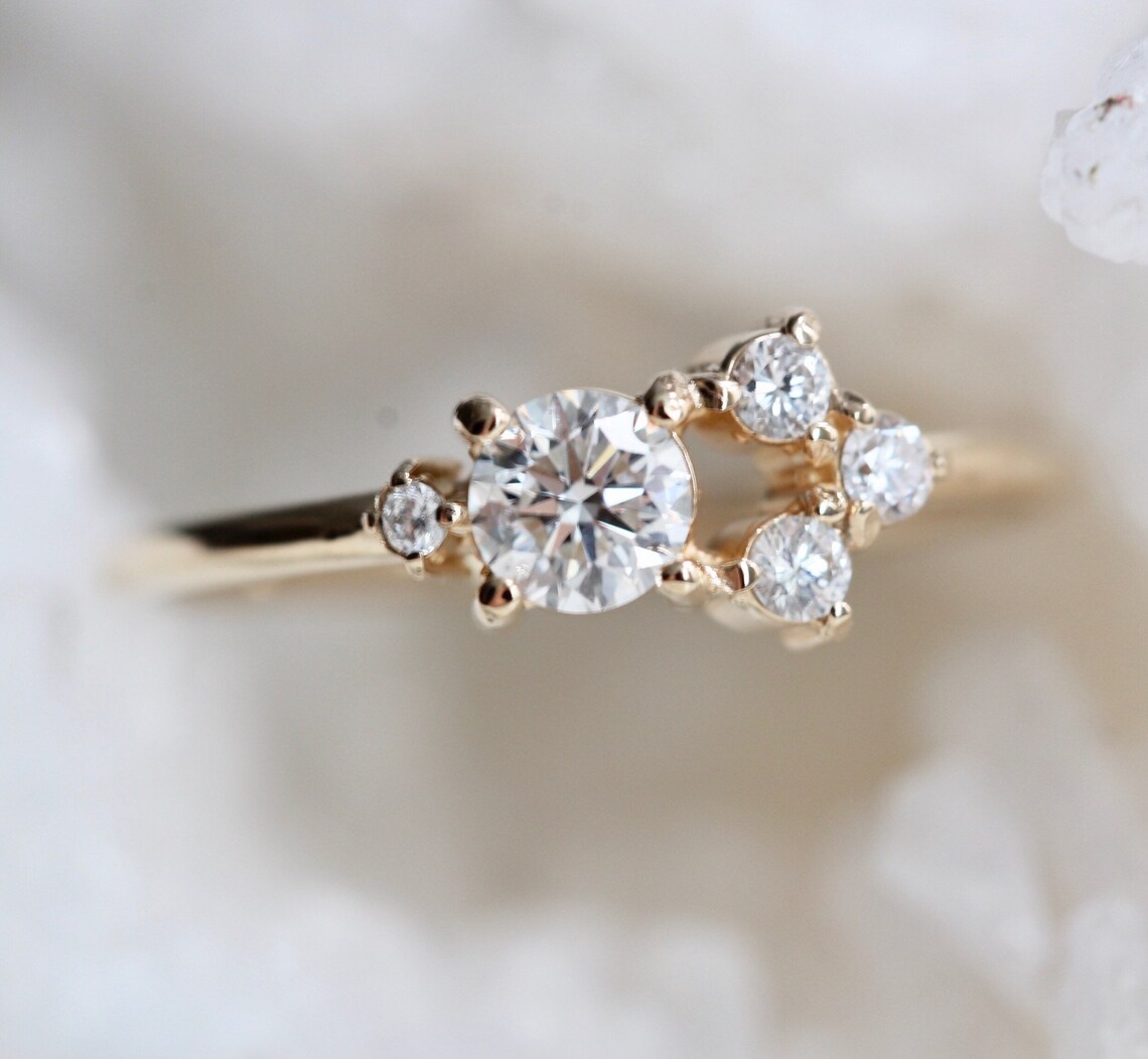 14K Gold Diamond Cluster Ring Multi Diamond Ring Unique | Etsy