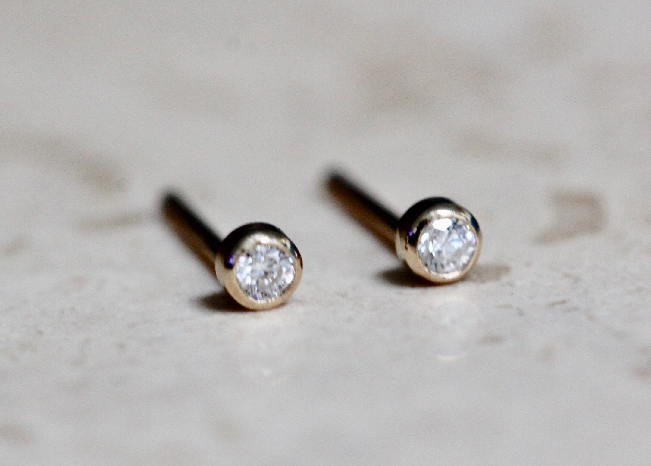 14K Gold Diamond Bezel Studs