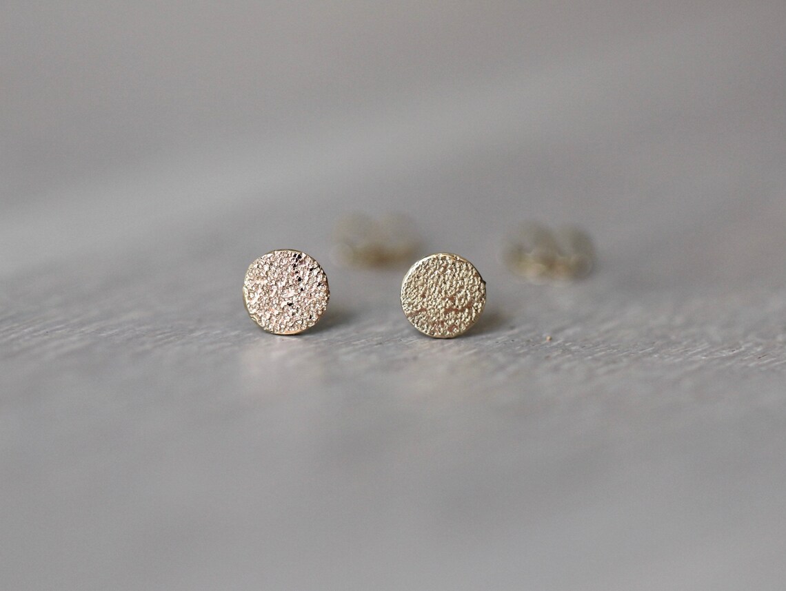 Solid 14K Gold Glitter Dot Studs Dot Studs Circle Studs - Etsy