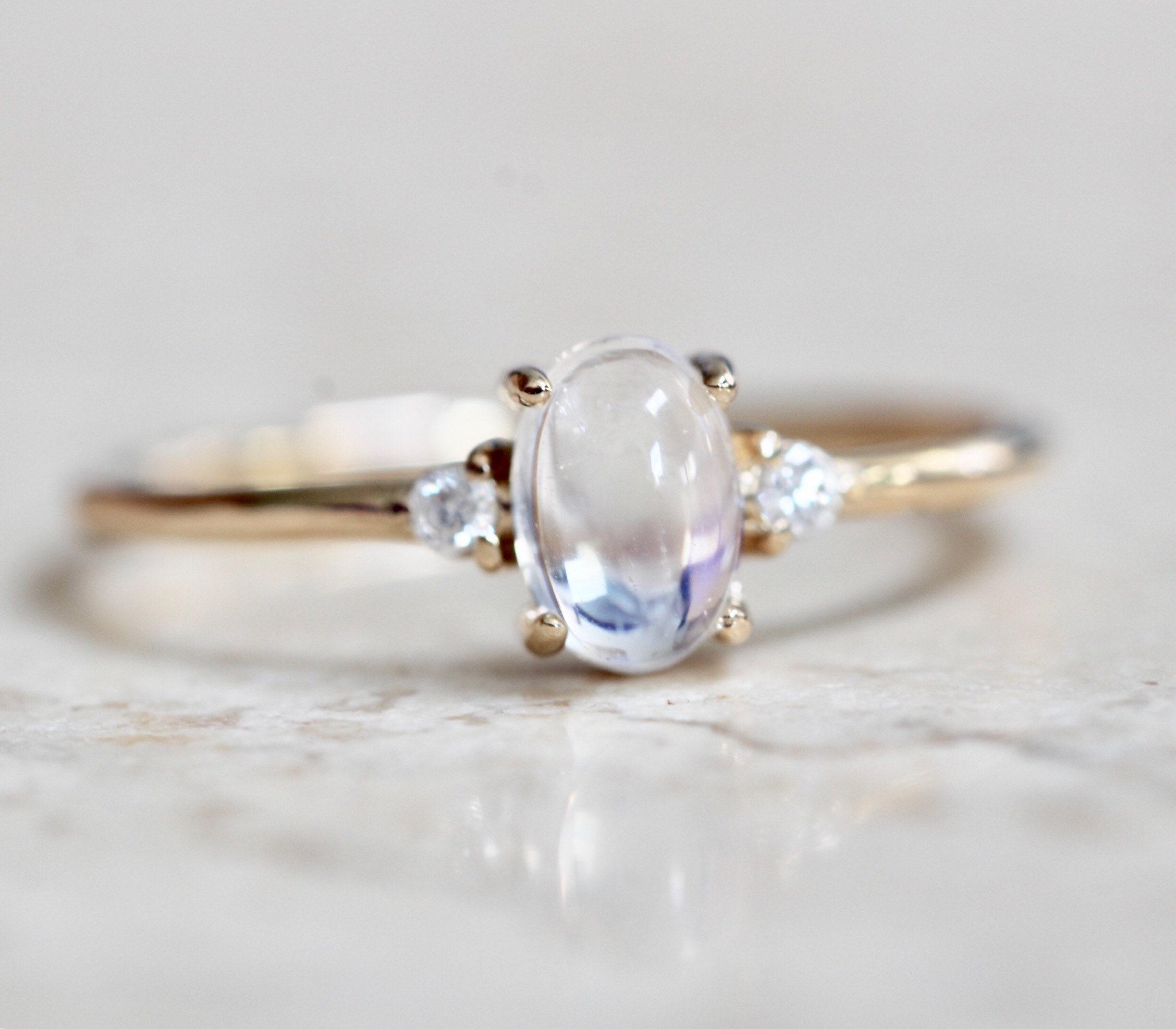 Oval Moonstone Diamond Ring