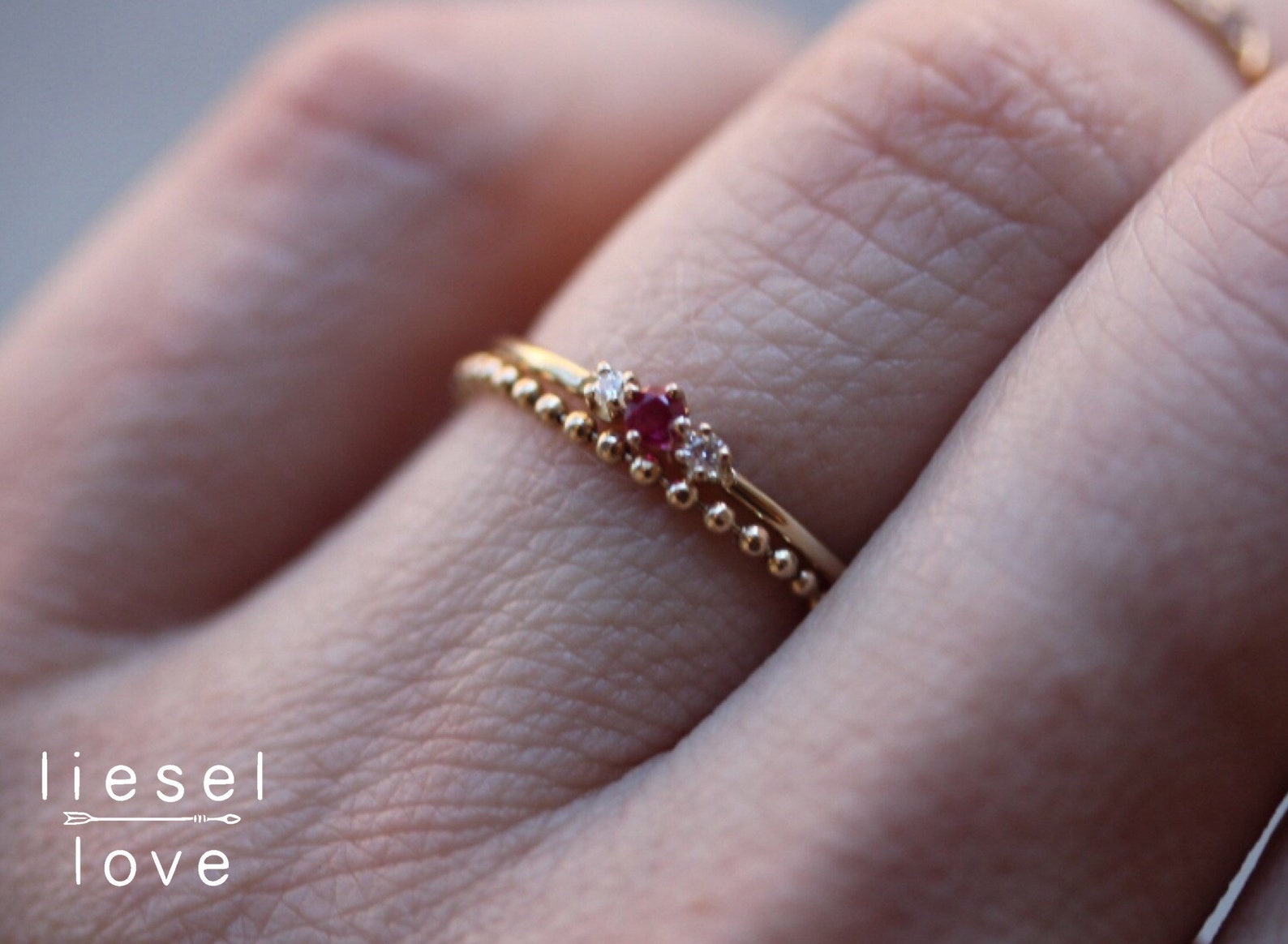 14K Gold Ball Chain Ring half & Half Ring Dainty - Etsy