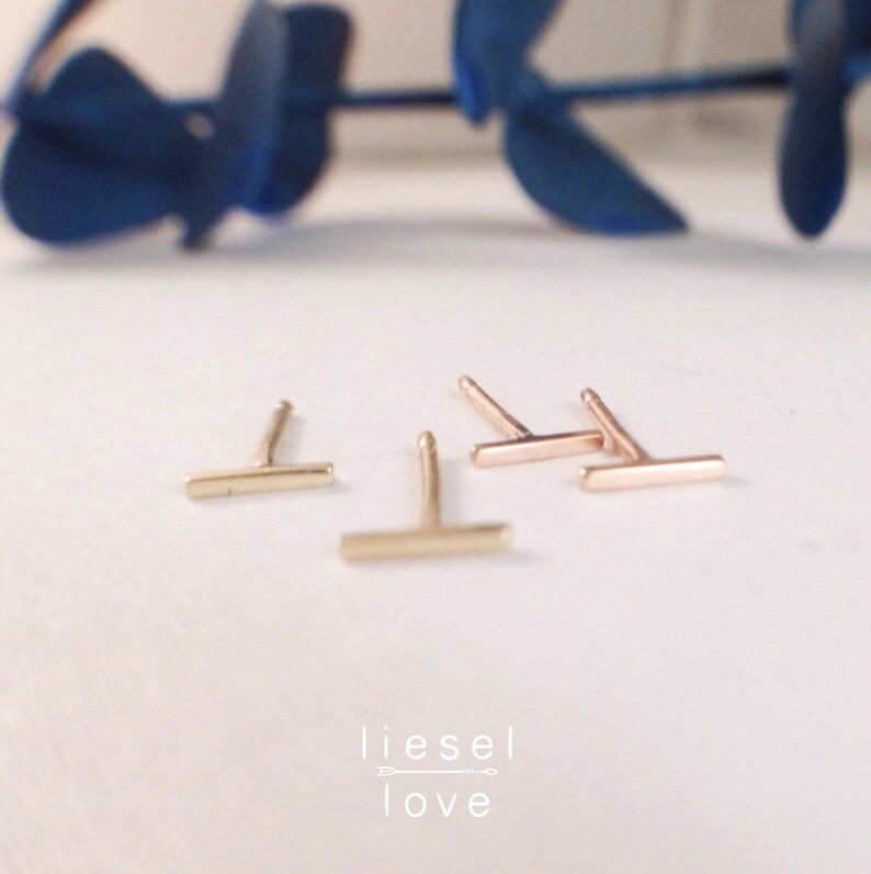Solid 10K Gold Tiny Line Studs Square Bar Studs 10K Rose - Etsy Denmark