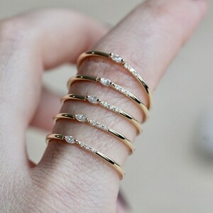 14K Gold Asymmetrical Marquise Diamond Ring, Dainty Diamond Ring ...