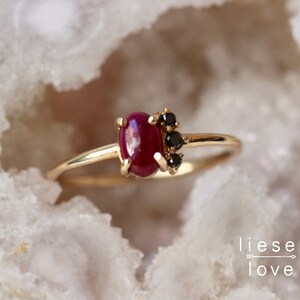 14K Gold Ruby Black Diamond Ring Lace Ring | Etsy