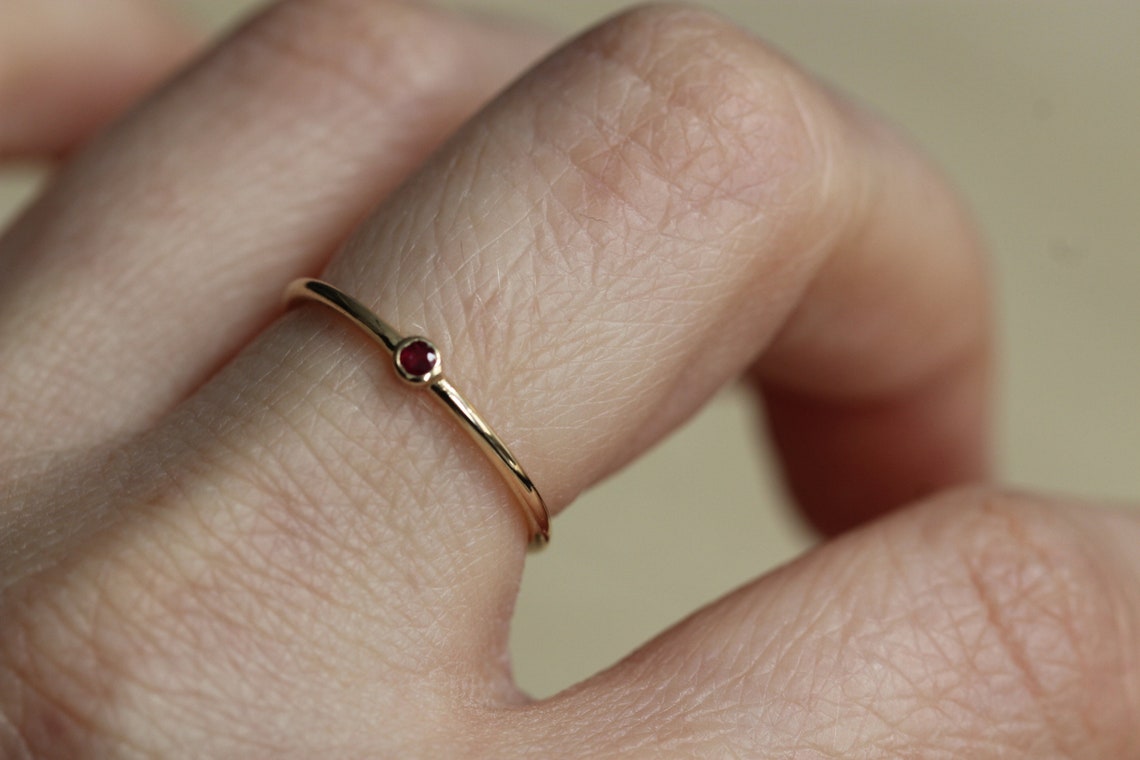 14K Gold Tiny Ruby Ring Red Stone Ring Burgundy Stone Ring - Etsy