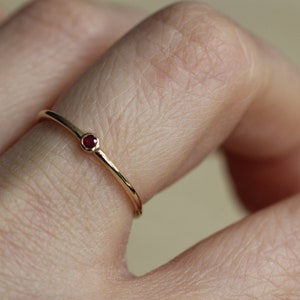 14K Gold Tiny Ruby Ring Red Stone Ring Stone Ring Stacking - Etsy