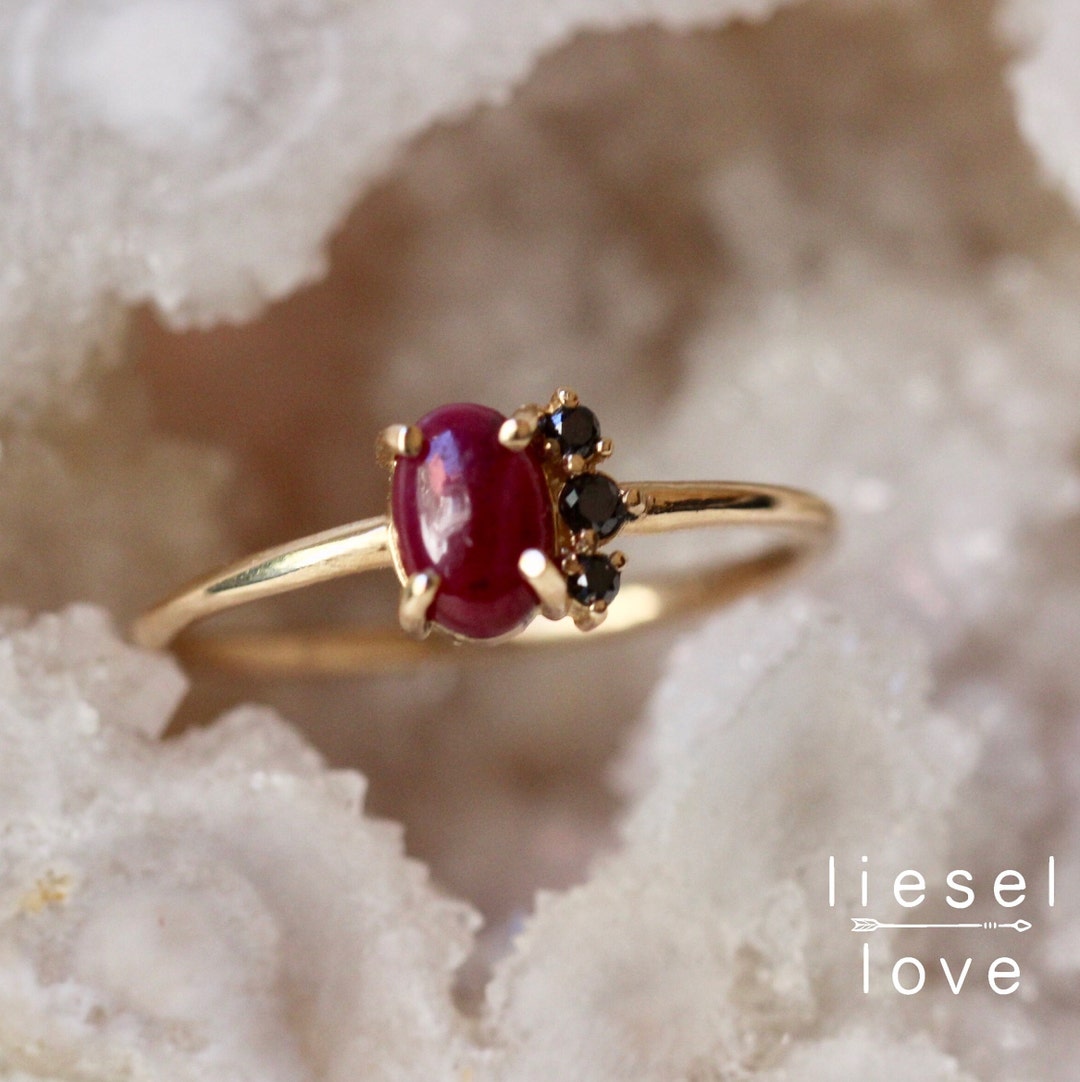 14K Gold Ruby Black Diamond Ring, "lace" Ring, Dainty Jewelry, Minimal ...