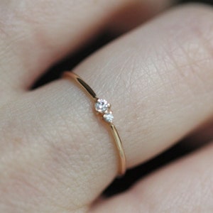14K Gold Two Stone Ring Whisper Thin Ring Stacking Ring - Etsy