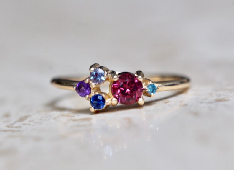 14K Gold Mixed Stone Cluster Ring autumn Ring - Etsy