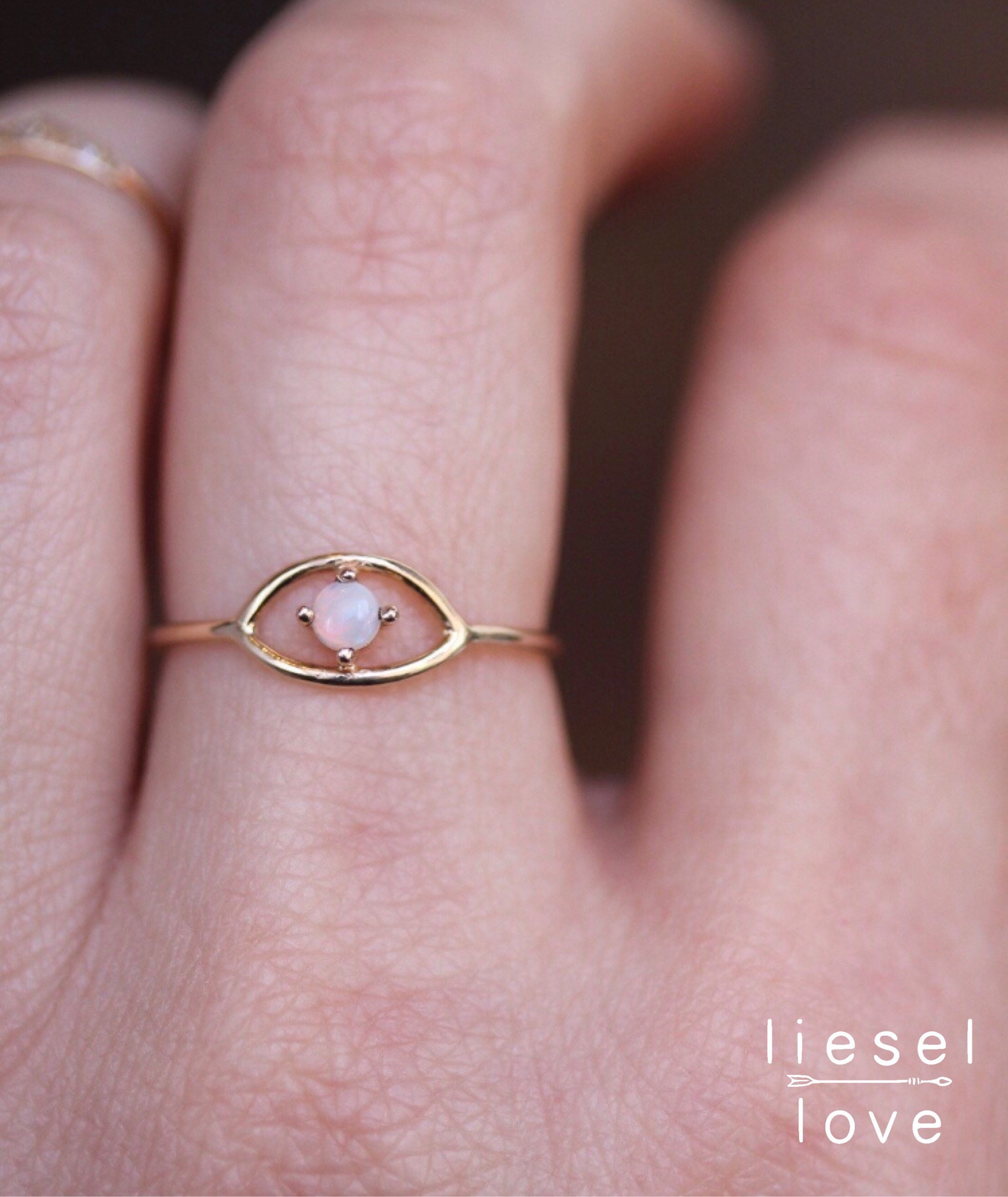 14K Gold Opal Evil Eye Ring