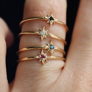 14K Gold Diamond Ring, "north Star" Ring, Astrology Ring, Engagement ...