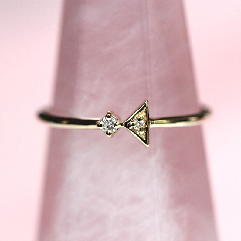 14K Gold Diamond Arrow Ring, "arrow Points Bling" Ring, Engagement Ring ...