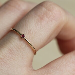 14K Gold Tiny Ruby Ring, Red Stone Ring, 10K Stacking Ring, July ...