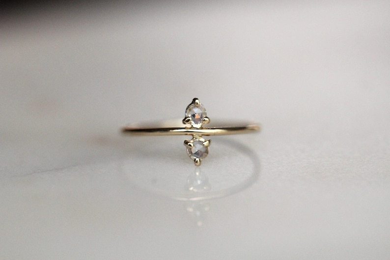 14K Gold Double Rose Cut Diamond Ring Dainty Diamond Ring - Etsy