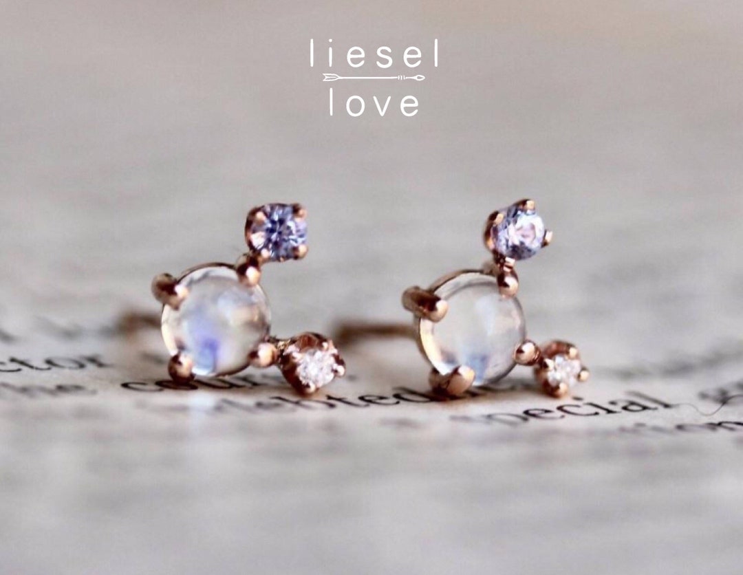 14K Gold Moonstone Diamond Tanzanite Earring - Etsy