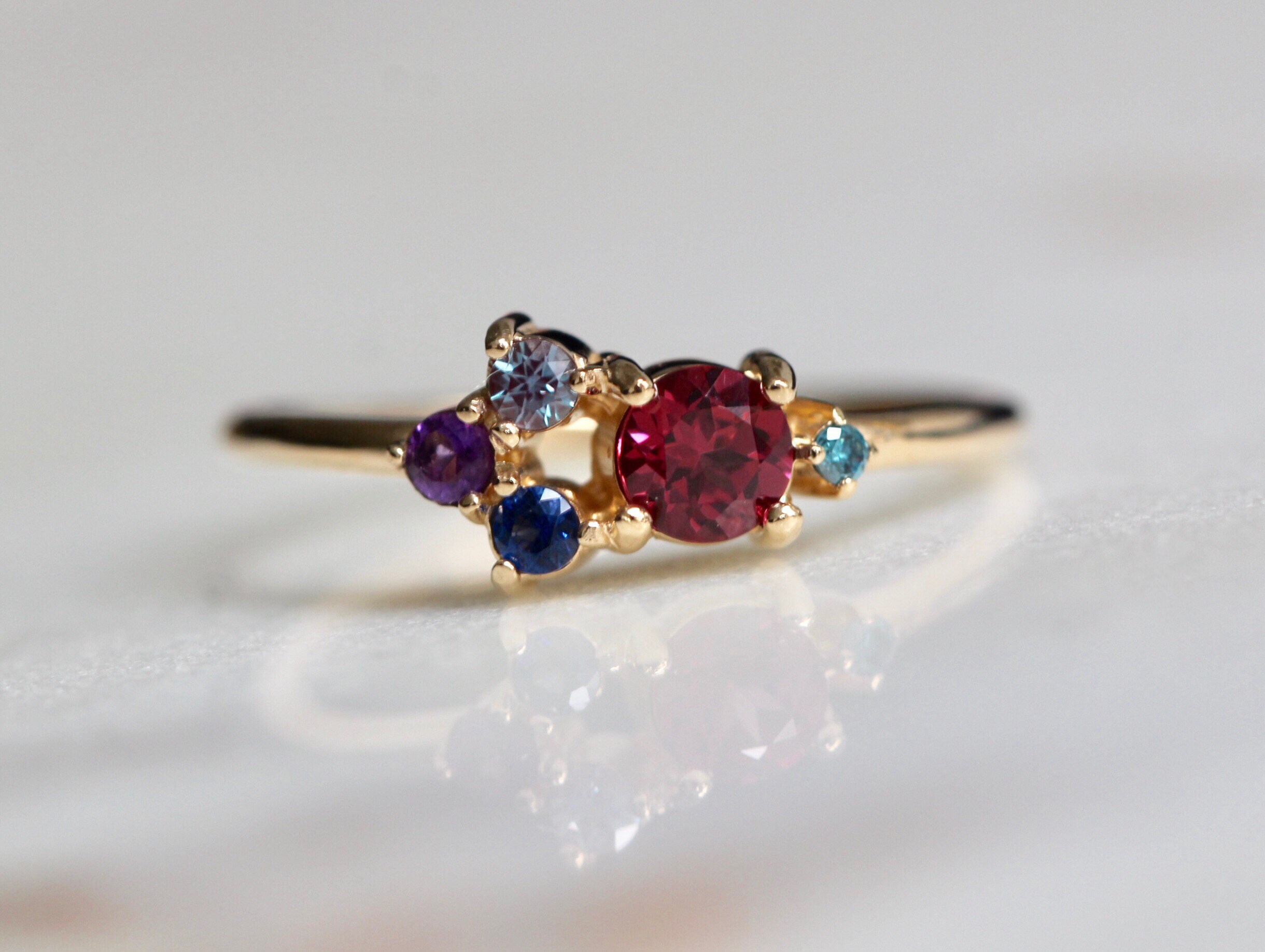 14K Gold Mixed Stone Cluster Ring autumn Ring - Etsy