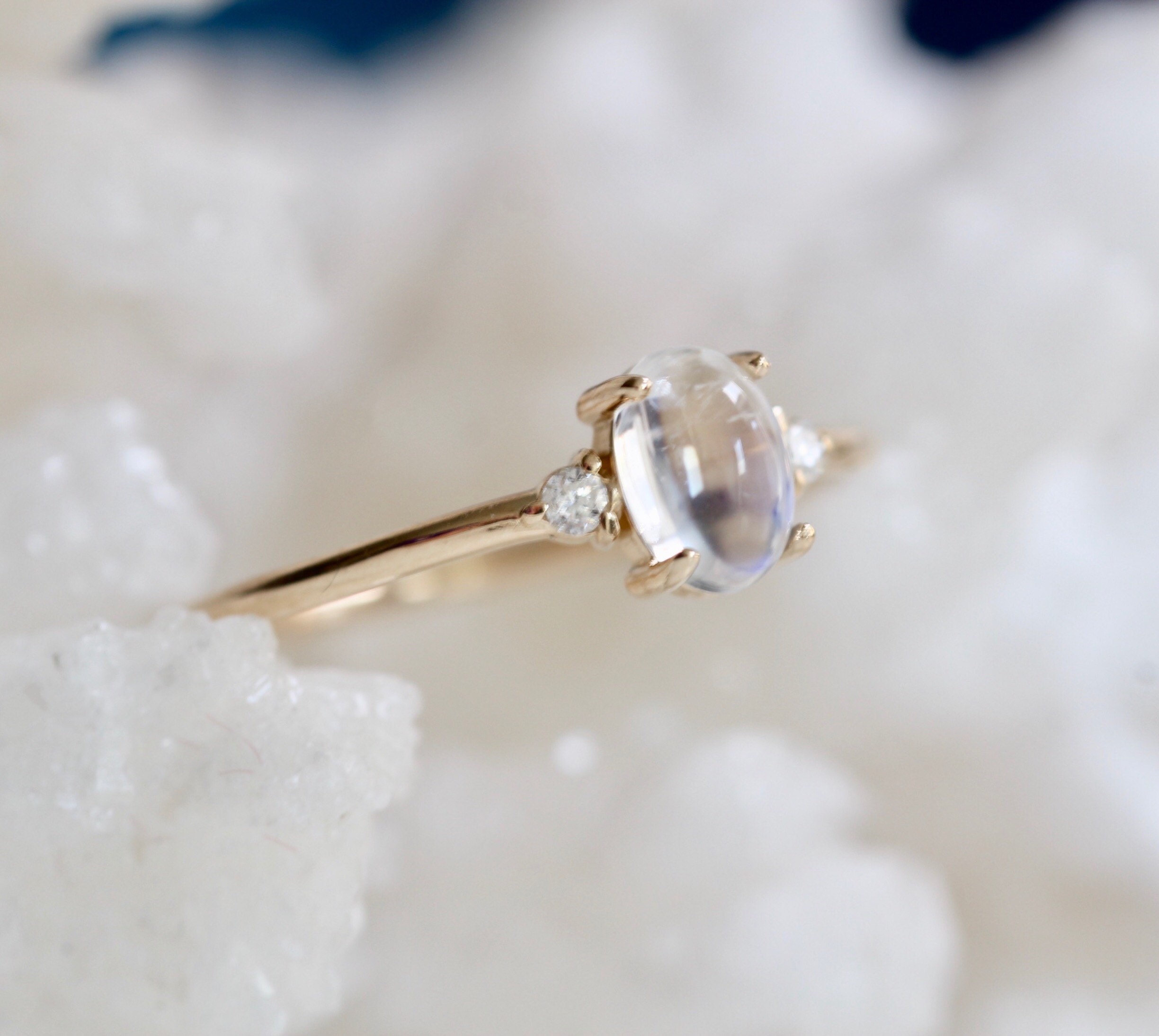 Oval Moonstone Diamond Ring