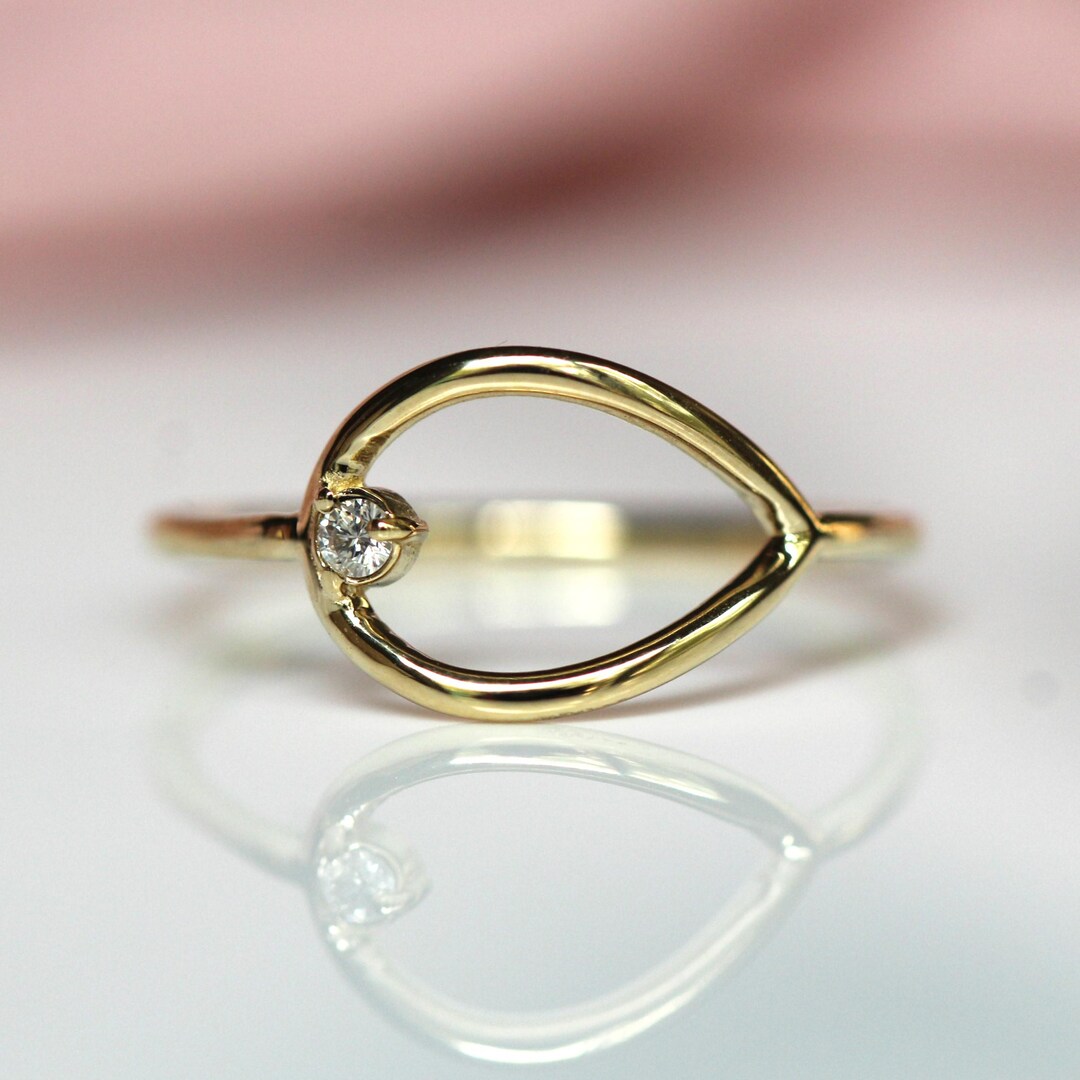 14K Gold Open Tear Ring, Tear Diamond Ring, Asymmetrical Ring, 10K Gold ...