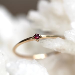 14K Gold Tiny Ruby Ring, Red Stone Ring, Stacking Ring, July Birthstone, Prong Setting, Ruby ...