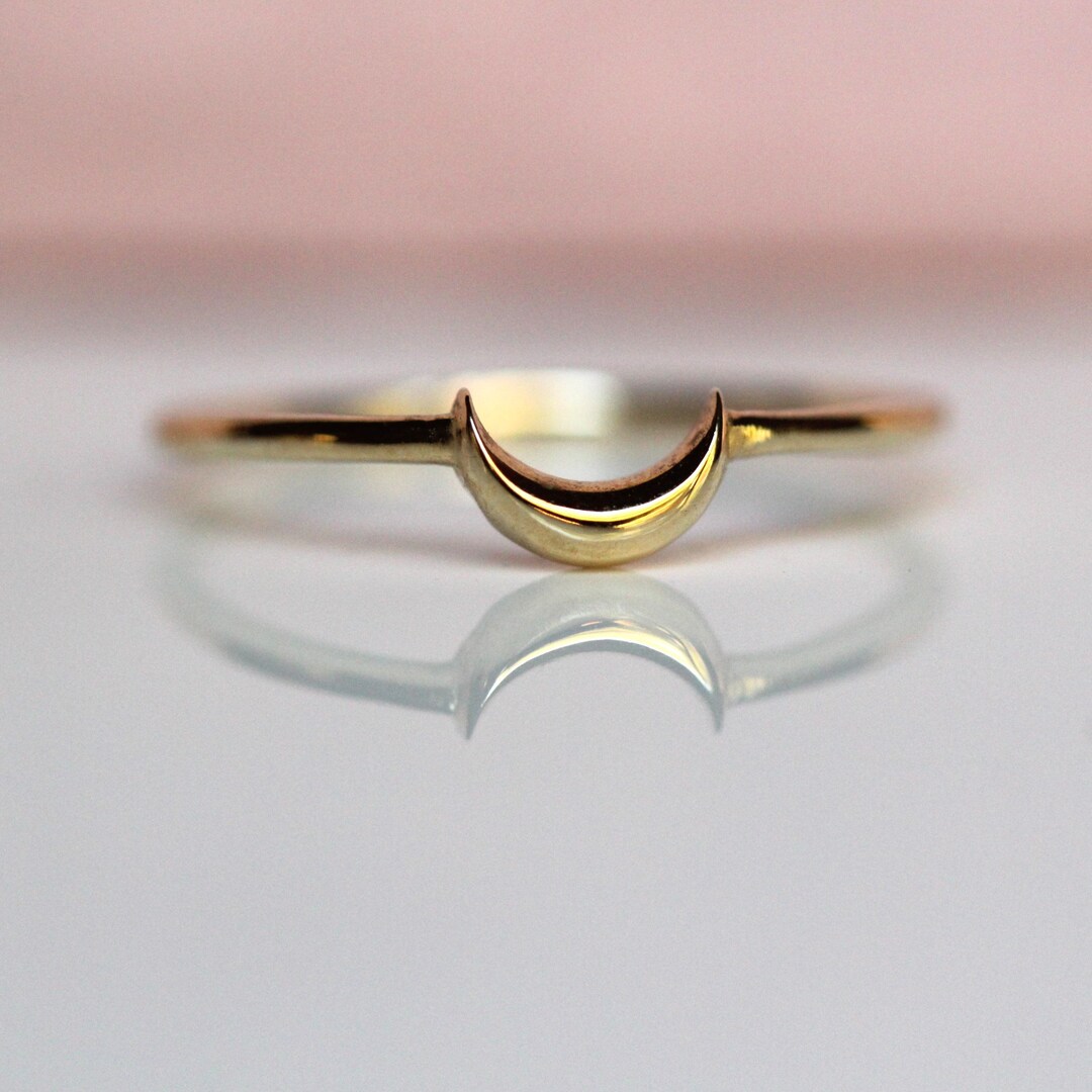 14K Gold Moon Stacking Ring, Solid Gold Stacker, Real Gold Ring, Star ...