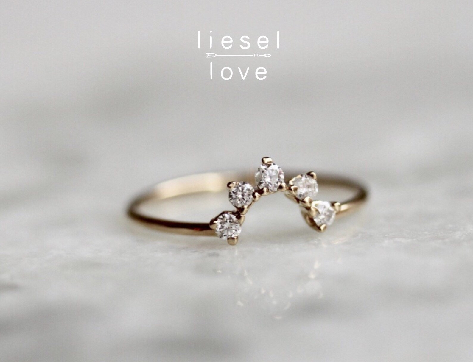 14K Gold Half Circle Diamond Wedding Band Engagement Ring - Etsy