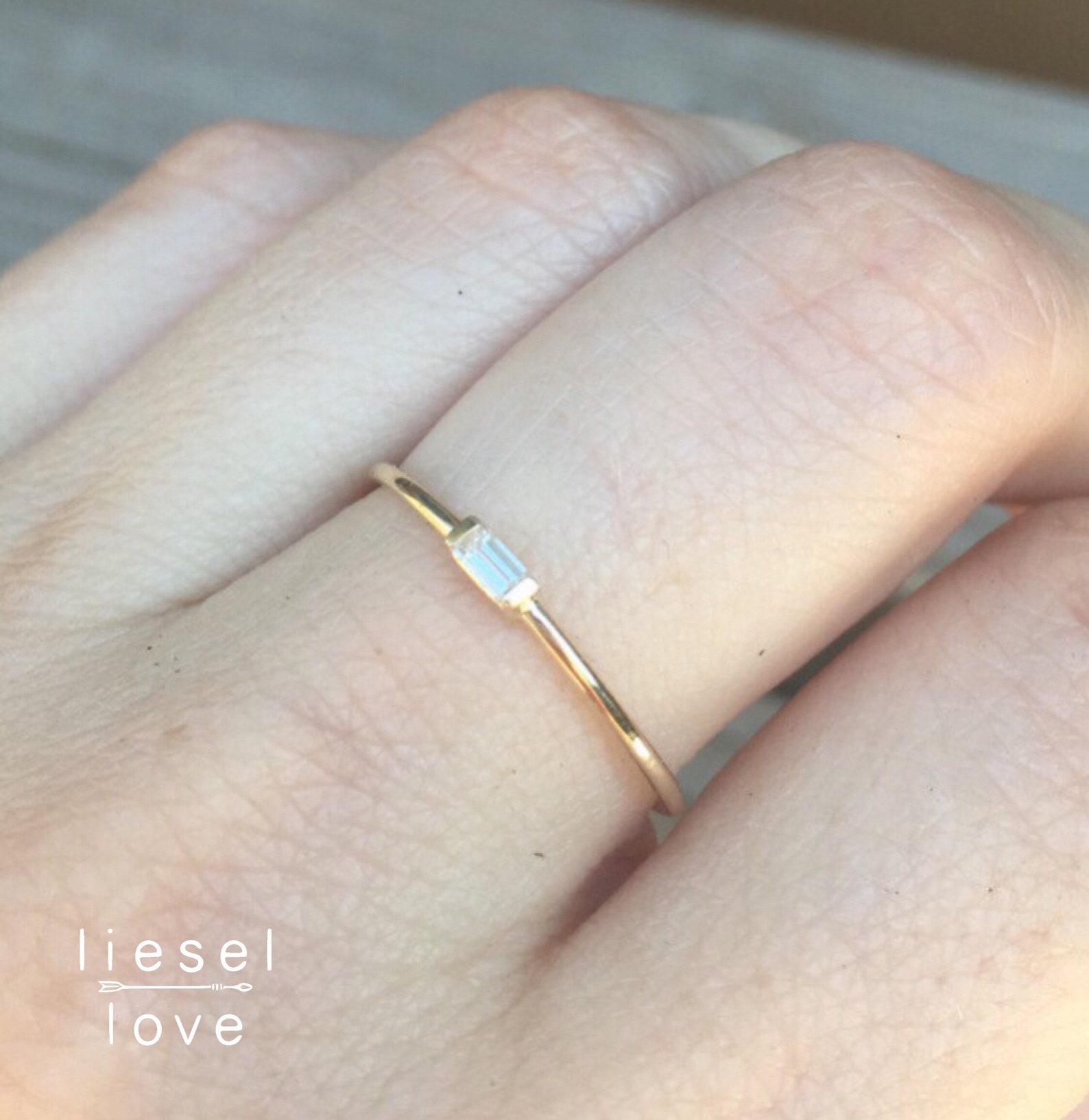 14K Gold Tiny Baguette Diamond Ring, Diamond Ring, Dainty Ring, Solid ...
