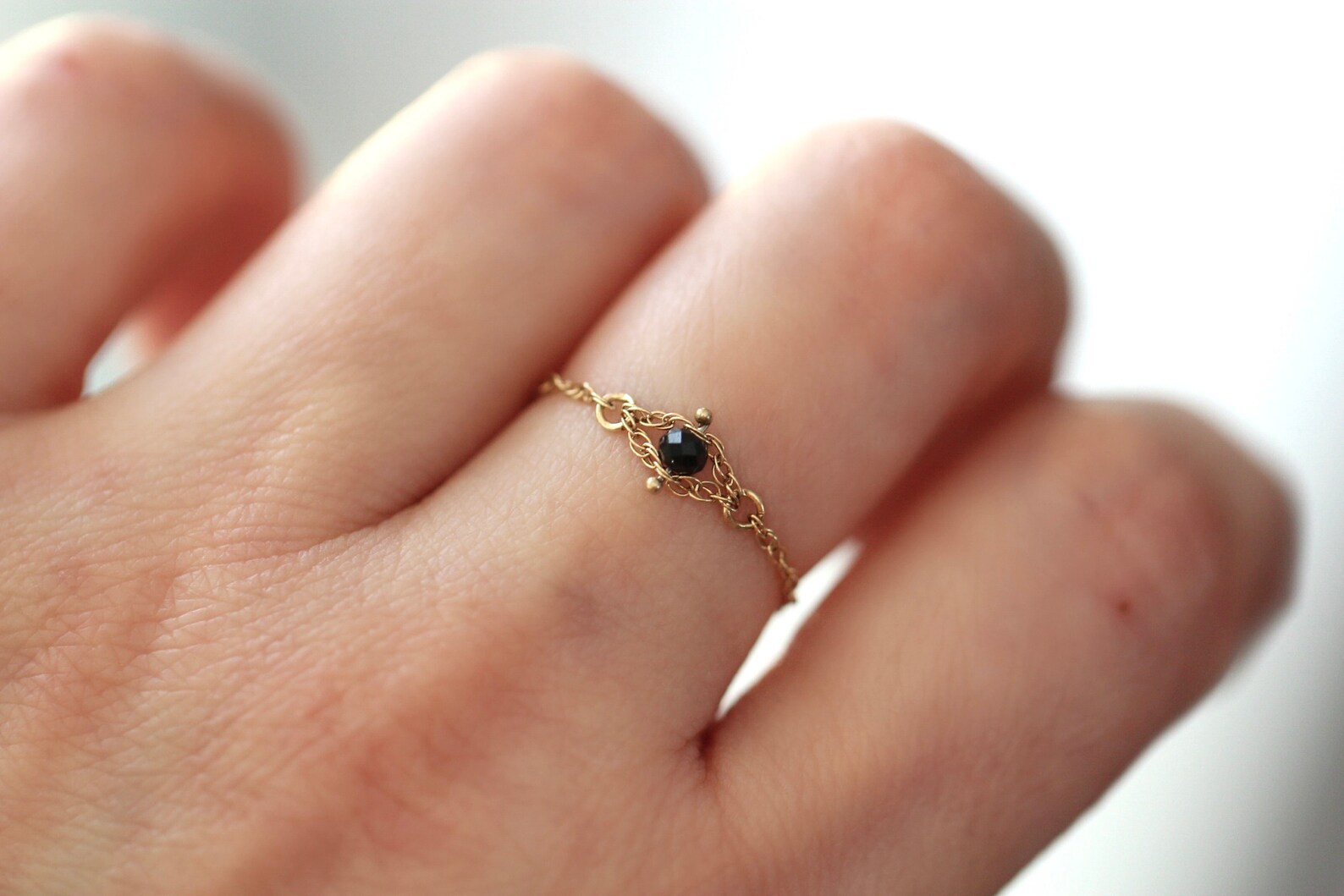 14K Gold Black Spinel Chain Ring Solid Gold Chain Ring Solid | Etsy