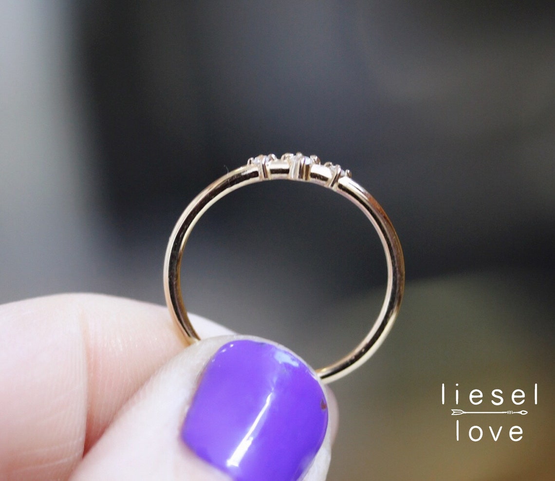 14K Gold Three Stone Diamond Ring snow Dance - Etsy