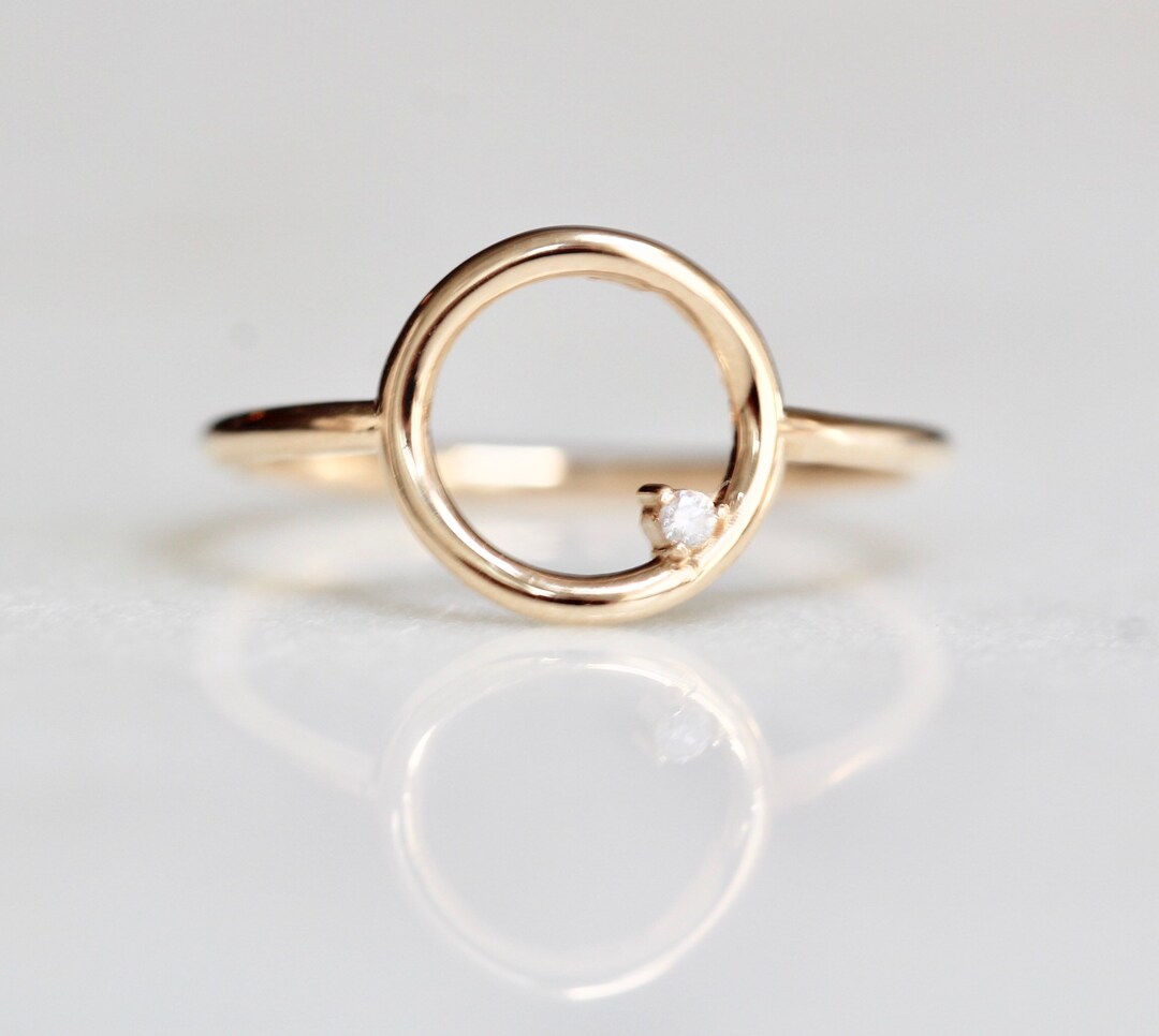 14K Open Circle Ring Circle Diamond Ring Modern Circle Ring - Etsy