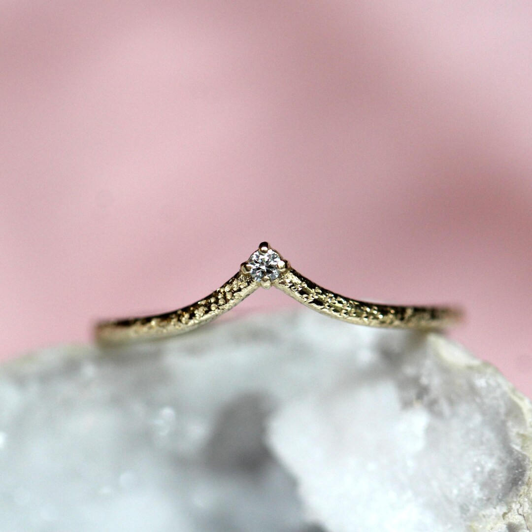 14K Gold "swoop" Ring, Diamond Ring, Diamond Chevron Ring, V Ring ...
